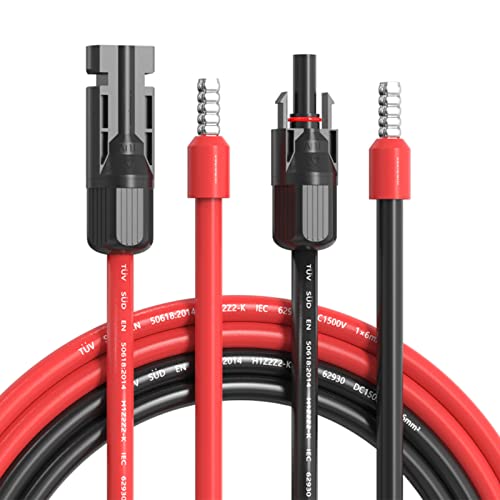 PowMr 16 Feet 10AWG(6mm²) Solar Extension Cable with Female and Male Connector Solar Panel Adaptor Kit Tool(Red & Black)