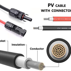 PowMr 16 Feet 10AWG(6mm²) Solar Extension Cable with Female and Male Connector Solar Panel Adaptor Kit Tool(Red & Black)