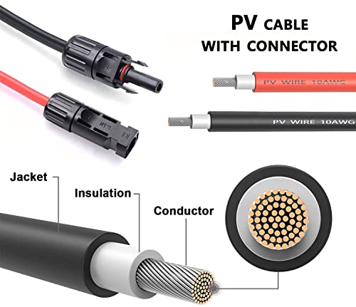 PowMr 16 Feet 10AWG(6mm²) Solar Extension Cable with Female and Male Connector Solar Panel Adaptor Kit Tool(Red & Black)