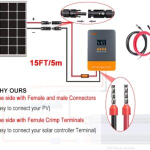 PowMr 16 Feet 10AWG(6mm²) Solar Extension Cable with Female and Male Connector Solar Panel Adaptor Kit Tool(Red & Black)