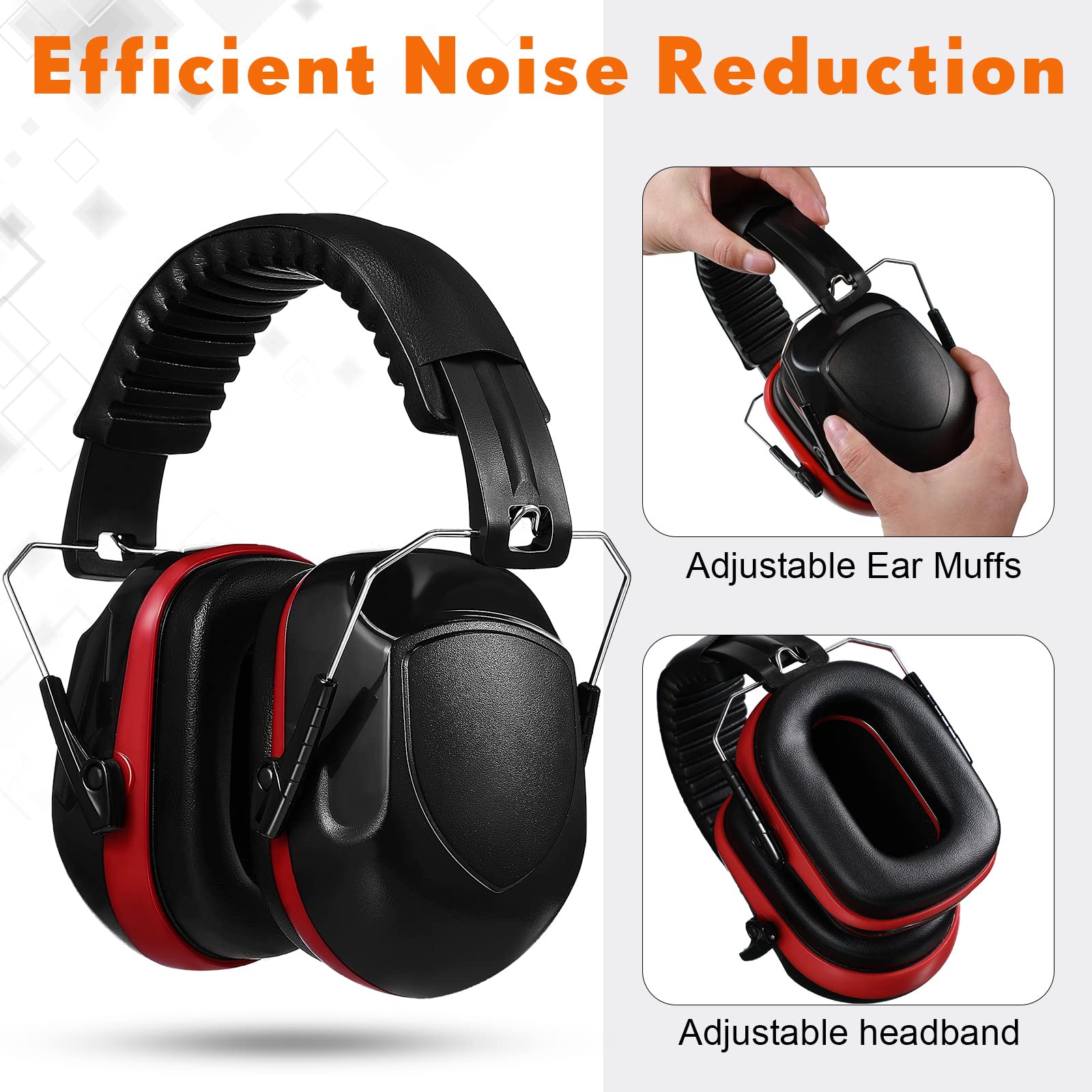 3 Pieces Noise Cancelling Ear Muffs NRR 28dB Earmuffs Hearing Protection Adjustable Ear Protection for Shooting Adults (Red, Black, Blue)