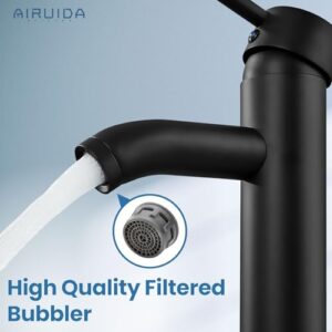 Airuida Matte Black 1 Hole Deck Mount Bathroom Faucet, Sturdy Stainless Steel Construction, Circular Waterfall Spout Design, Easy Installation