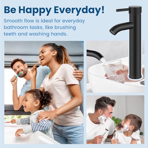 Airuida Matte Black 1 Hole Deck Mount Bathroom Faucet, Sturdy Stainless Steel Construction, Circular Waterfall Spout Design, Easy Installation