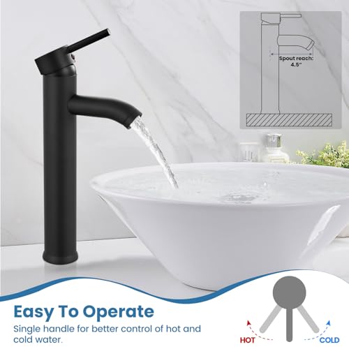 Airuida Matte Black 1 Hole Deck Mount Bathroom Faucet, Sturdy Stainless Steel Construction, Circular Waterfall Spout Design, Easy Installation