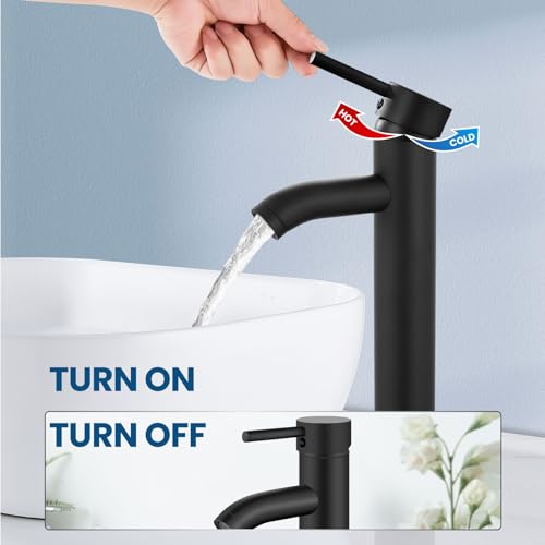 Airuida Matte Black 1 Hole Deck Mount Bathroom Faucet, Sturdy Stainless Steel Construction, Circular Waterfall Spout Design, Easy Installation