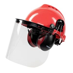 neiko 53889a safety face shields, forestry helmet with shield and earmuffs, chainsaw helmet with face shield, hard hat safety gear equipment, protective face shield and mesh shield for face protection