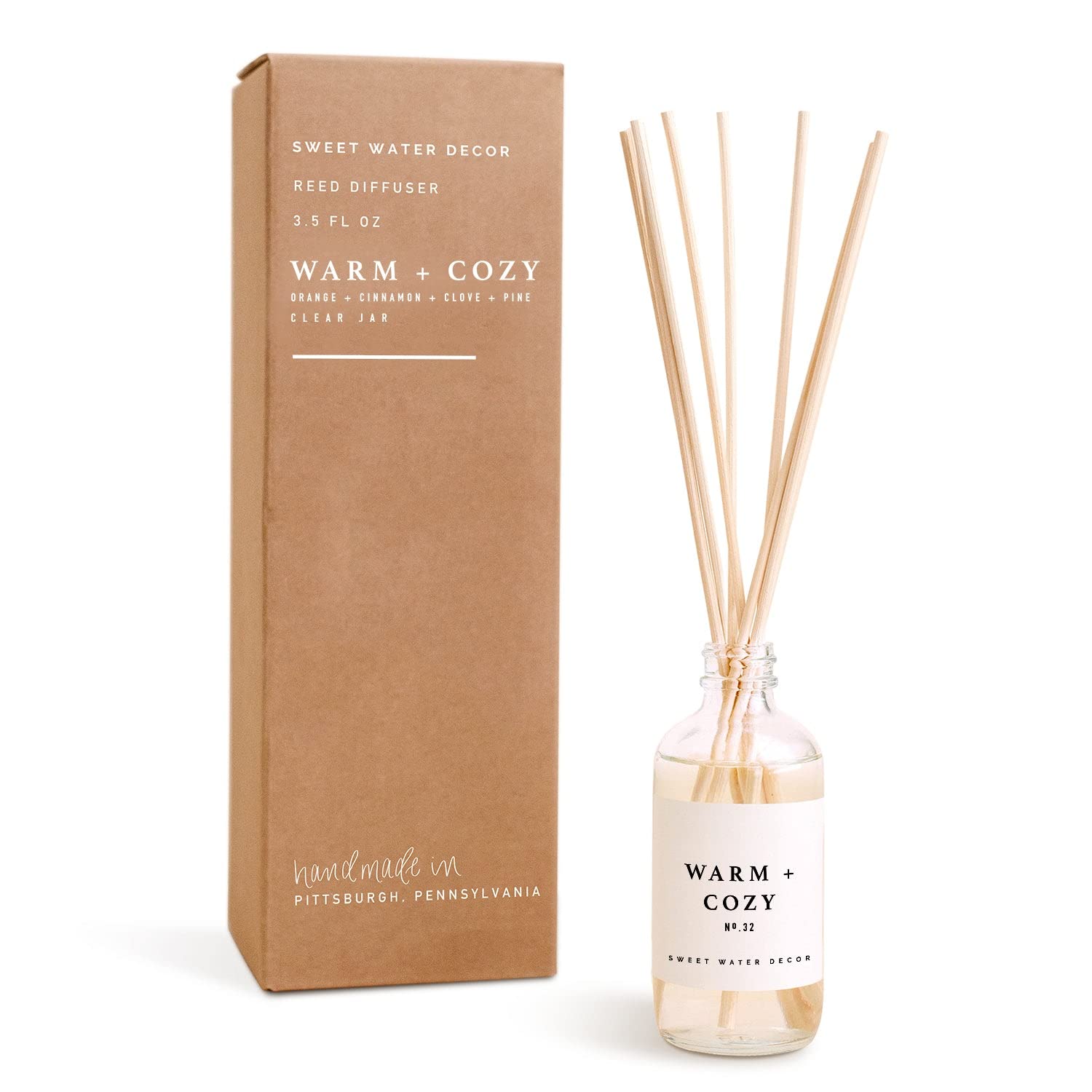 Sweet Water Decor Warm and Cozy Reed Diffuser Set | Orange Peel, Cinnamon, Ginger, Clove, Cypress Scented Air Freshener | Fragrance Gift Sets | Housewarming Gifts | Decorative Scent Sticks