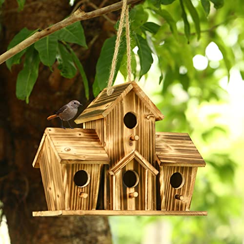 XAOGUA Bird House,Bird House for Outside,Bird House for Outside Clearance,Large Bird House,4 Hole Handmade Natural Bird House for Backyard/Courtyard/Patio Decor,Wooden Bird Houses for Outside Hanging