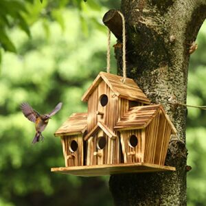 XAOGUA Bird House,Bird House for Outside,Bird House for Outside Clearance,Large Bird House,4 Hole Handmade Natural Bird House for Backyard/Courtyard/Patio Decor,Wooden Bird Houses for Outside Hanging