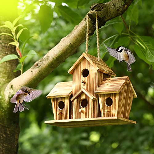 XAOGUA Bird House,Bird House for Outside,Bird House for Outside Clearance,Large Bird House,4 Hole Handmade Natural Bird House for Backyard/Courtyard/Patio Decor,Wooden Bird Houses for Outside Hanging