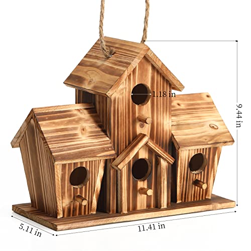 XAOGUA Bird House,Bird House for Outside,Bird House for Outside Clearance,Large Bird House,4 Hole Handmade Natural Bird House for Backyard/Courtyard/Patio Decor,Wooden Bird Houses for Outside Hanging