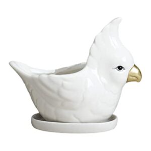 Homoyoyo Parrot Planter Pot Ceramic Flower Pot for Bonsai Mini Parrot Shape Succulent Planter with Saucer for Suculent Cactus Flower Pot Holder Bird Figurine for Desk Decoration White