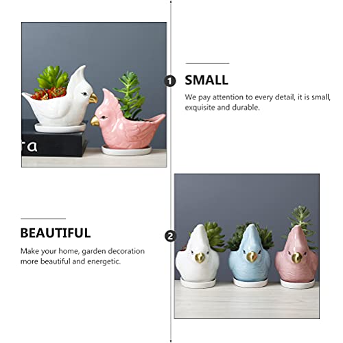 Homoyoyo Parrot Planter Pot Ceramic Flower Pot for Bonsai Mini Parrot Shape Succulent Planter with Saucer for Suculent Cactus Flower Pot Holder Bird Figurine for Desk Decoration White