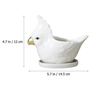 Homoyoyo Parrot Planter Pot Ceramic Flower Pot for Bonsai Mini Parrot Shape Succulent Planter with Saucer for Suculent Cactus Flower Pot Holder Bird Figurine for Desk Decoration White