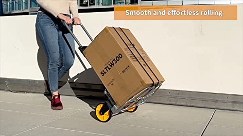 Mount Plus A1 Compact Folding Hand Truck and Dolly with Capacity of 264lbs | Aluminum Heavy-Duty Luggage Trolley Cart with Telescoping Handle and Rubber Wheels | Good for Indoor Outdoor Moving Travel