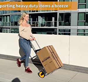 Mount Plus A1 Compact Folding Hand Truck and Dolly with Capacity of 264lbs | Aluminum Heavy-Duty Luggage Trolley Cart with Telescoping Handle and Rubber Wheels | Good for Indoor Outdoor Moving Travel