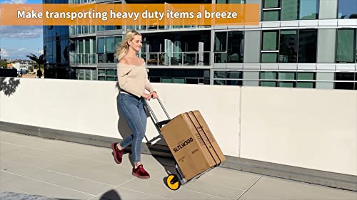 Mount Plus A1 Compact Folding Hand Truck and Dolly with Capacity of 264lbs | Aluminum Heavy-Duty Luggage Trolley Cart with Telescoping Handle and Rubber Wheels | Good for Indoor Outdoor Moving Travel