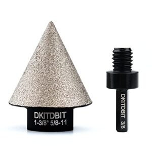 diamond beveling chamfer bit 1-3/8 inch (35mm) countersink drill bits with 5/8-11 thread to 3/8” hex shank adapter for angle grinder & drill enlarging trimming holes in porcelain ceramic granite tiles