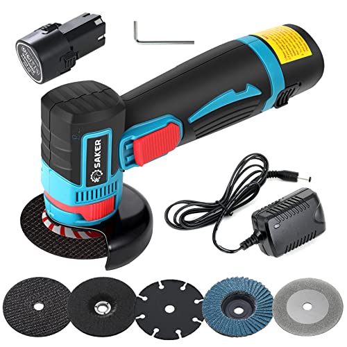 Saker 3" Cordless Angle Grinder - 12V 16800 RPM Brushless Portable Cut off Tool Kit with 1PC Battery and Charger, extra 5 PCS Disc