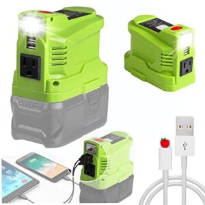 portable power inverter for ryobi 18v volt battery, with 5.9" usb cable,150 watt portable power inverter with dual usb & led light, dc 18v to ac 110~120v with ac outlets, modified sine wave