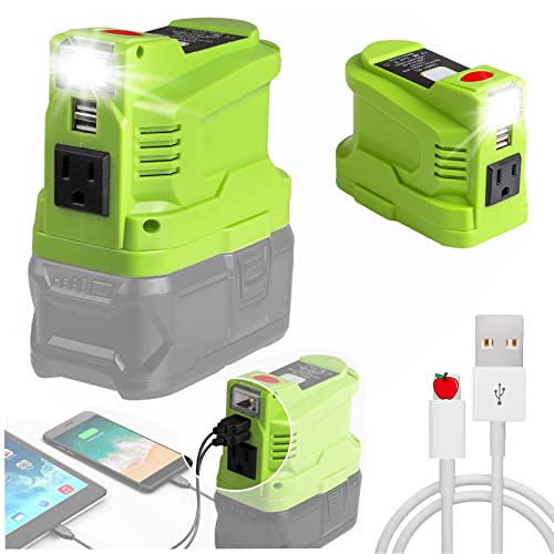 Portable Power Inverter for RYOBI 18V Volt Battery, with 5.9" USB Cable,150 Watt Portable Power Inverter with Dual USB & LED Light, DC 18V to AC 110~120V with AC Outlets, Modified Sine Wave