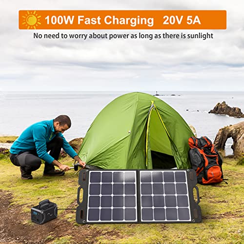 VDL Portable Solar Panel 100W - 20V Foldable Solar Panel with Kickstand, Folding Solar Charger Waterproof for for Portable Power Staion/RV/Marine Rooftop