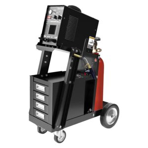 jfamiglia welding cart, carts with 4 drawers for mig tig arc plasma cutter tank storage 2 safety chains, black