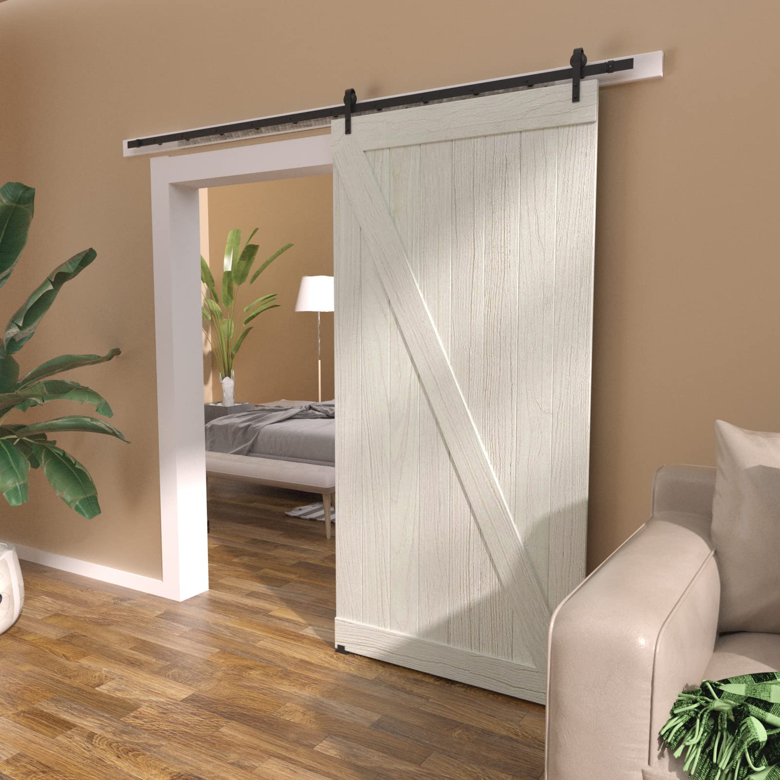 DaAzHai 8 Ft Barn Door Hardware Kit: Easy to Install -Smoothly and Quietly Sliding Barn Door Hardware Single Door Track Low Ceiling Sliding Door Hardware, Modular Track with Stable Connection