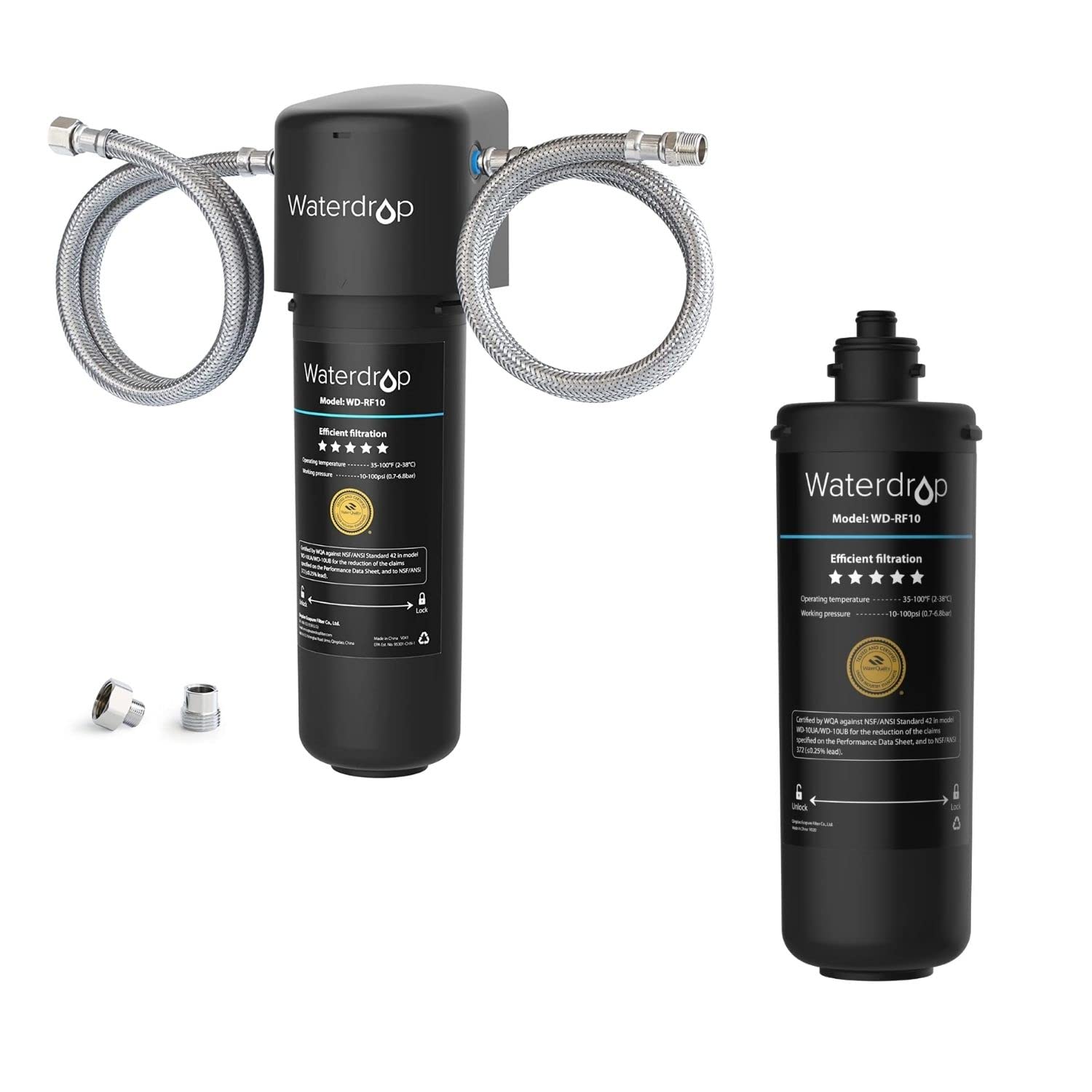 Waterdrop 10UA Under Sink Water Filter System and RF10 Replacement Filter Cartridge for 10UA/10UB Under Sink Water Filter