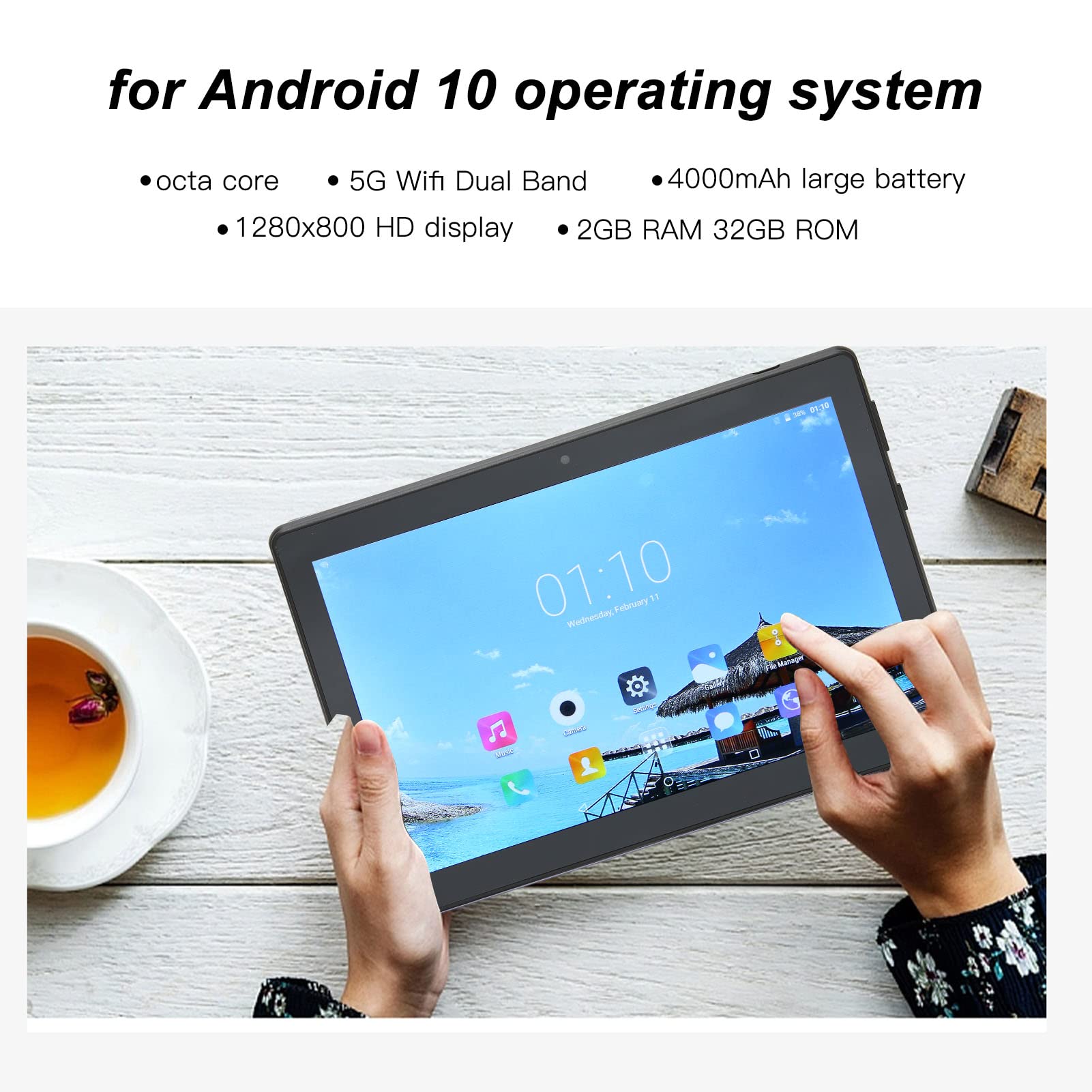 Luqeeg 8 inch HD Tablet - Android 10 Octa Core Tablet, Dual SIM, 3G Network, 3GB & 32GB, 128GB Expandable, WiFi, GPS, Bluetooth, 4000mAh Fast Charging Battery(Black)