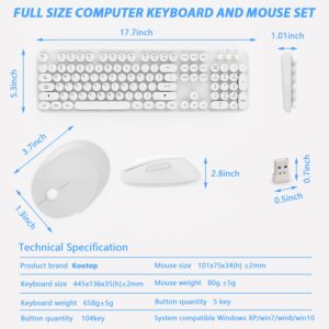 Wireless Keyboard Mouse Combo, 104 Keys Cute Colorful Keyboard with Number Pad & Mouse for Windows, Computer, PC, Notebook, Laptop (White)