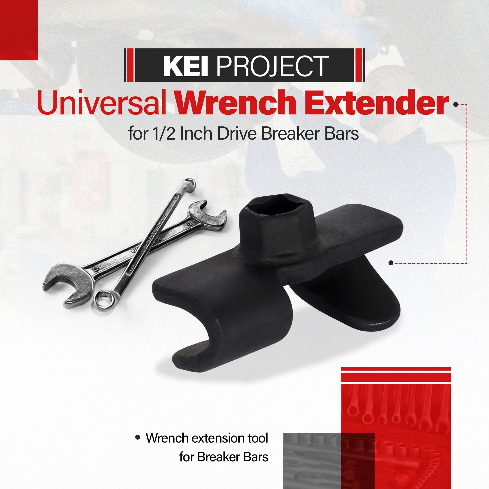 Kei Project Universal Wrench Extender for 1/2 Inch Drive Breaker Bars - Wrench Extension Tool for Cheater Bar- Extended Adapter to Leverage over Stubborn Nuts and Bolts