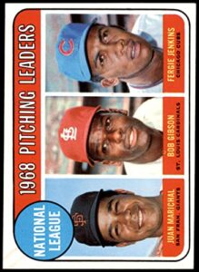 1969 topps # 10 nl pitching leaders juan marichal/bob gibson/fergie jenkins san francisco/st. louis/chicago giants/cardinals/cubs (baseball card) vg/ex giants/cardinals/cubs