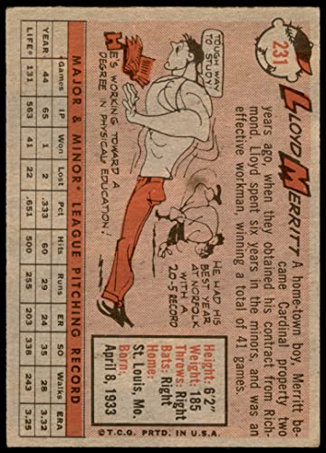 1958 Topps # 231 Lloyd Merritt St. Louis Cardinals (Baseball Card) VG/EX Cardinals