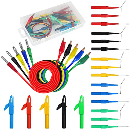 25pcs Automotive Test Leads Kit, Back Probe Alligator Clips, Alligator Clip to 4mm Banana Plug Test Probe Back Probes, Multimeter Electrical Testing 5 Colors Automotive Repair Diagnosis Tools Set