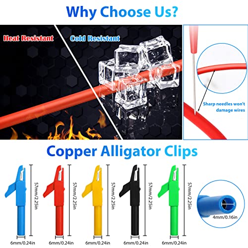 25pcs Automotive Test Leads Kit, Back Probe Alligator Clips, Alligator Clip to 4mm Banana Plug Test Probe Back Probes, Multimeter Electrical Testing 5 Colors Automotive Repair Diagnosis Tools Set