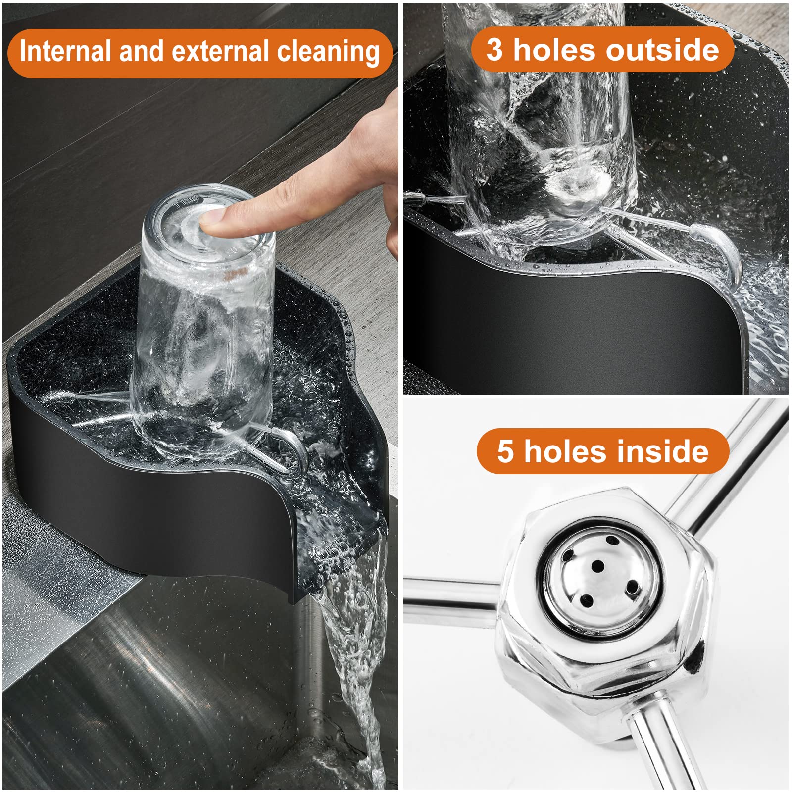 OverTwice Glass Rinser, Washable Inside and Outside of Cup Washer for Sink, Deep Cleaning with Powerful Spraying Holes Cup Washer with High Outer Wall, Glass Rinser for Kitchen Sink, Bottle Washer