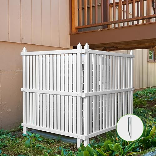 Beimo Privacy Fence Panels Screen Outside, Air Conditioner Fence Vinyl Plastic Outdoor Garbage Trash Can Enclosure, 2 White Panels, 36 "W x 42 "H with Metal Stake