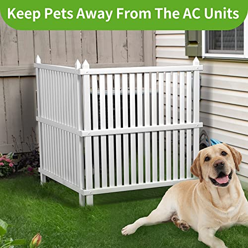 Beimo Privacy Fence Panels Screen Outside, Air Conditioner Fence Vinyl Plastic Outdoor Garbage Trash Can Enclosure, 2 White Panels, 36 "W x 42 "H with Metal Stake