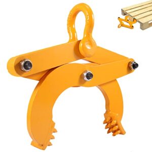 pallet puller clamp 1t/2204lbs pallet jack puller steel single scissor hook puller, 5 inch jaw opening pallet grabber heavy duty forklift material handling stump puller pulling hoisting wood-yellow