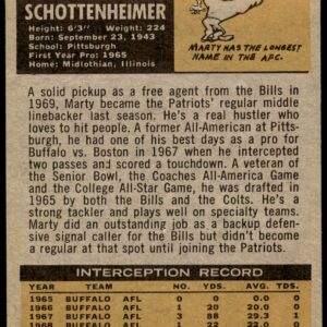 1971 Topps # 3 Marty Schottenheimer New England Patriots (Football Card) VG Patriots Pittsburgh