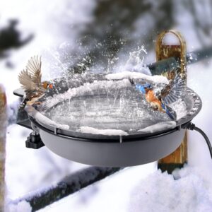 heated bird bath, 75w birdbath water heater with thermostatically controlled, bird bath deicer bird feeder for winter outdoor garden yard patio lawn, with 3.94 feet electric cord (deck mounted style)