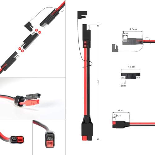 ELFCULB 12AWG Anderson Connector to SAE Extension Cable with SAE Polarity Reverse Adapter for Portable Power Station Solar Panel (2FT)