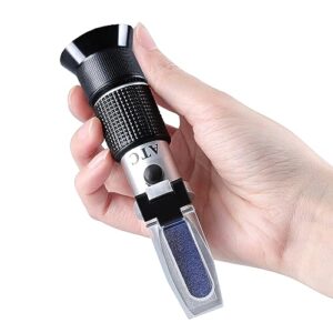 xinjiayi brix meter honey refractometer, triple scale honey tester tool (water content: 12-27%, brix: 58-92%, be': 38-43), handheld brix refractometer for honey, maple syrup, & bee keeping