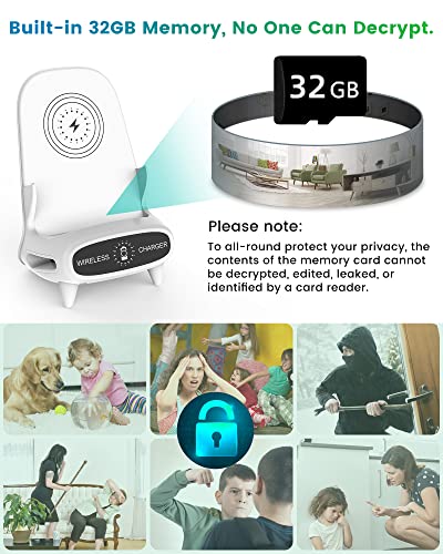 KINGDANS 10W 32GB Hidden Camera Wireless Charger, 1080P Spy Camera Hidden Camera for Home Security, Smart Remote Nanny Cam, WiFi Spy Cam, Fast Wireless Charging Compatible iPhone 13/12/11 - No Sound