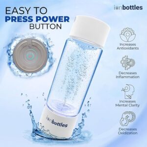 ionBottles® - Pro Model Rechargeable Portable Glass Hydrogen Water Generator Bottle up to 3000 PPB with PEM and SPE Technology Balanced Perfectly Balanced pH Water Ionizer