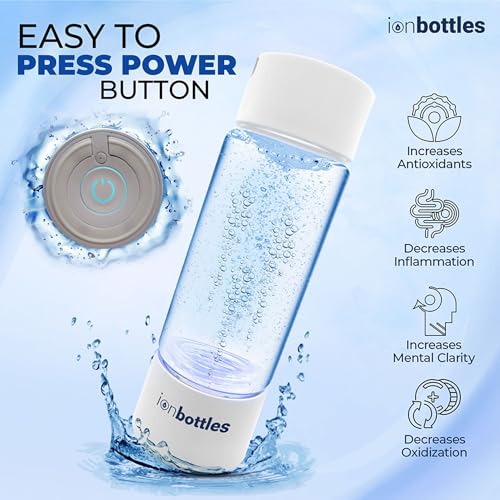 ionBottles® - Pro Model Rechargeable Portable Glass Hydrogen Water Generator Bottle up to 3000 PPB with PEM and SPE Technology Balanced Perfectly Balanced pH Water Ionizer