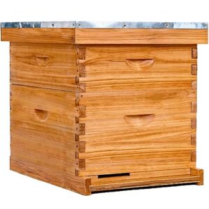 pollibee 10 frame beehive starter kit, beeswax coated bee hives includes 1 deep bee boxes and 1 bee hive super with beehive frames and beeswax foundation