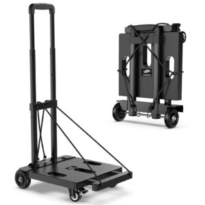 spacekeeper foldable hand truck dolly, 265 lb folding luggage cart with wheels, portable flatbed cart collapsible hand truck for luggage, travel, moving, shopping, office use, black