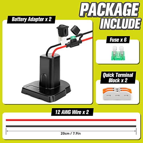 Mtiolhig Upgraded Power Wheels Battery Adapter for Ryobi 18V Battery with 30A Fuse & Wire Terminals, 12AWG Wire RC Battery Adapter Power Converter for Ryobi 18V Cordless Tools, RC Car, Work Lights